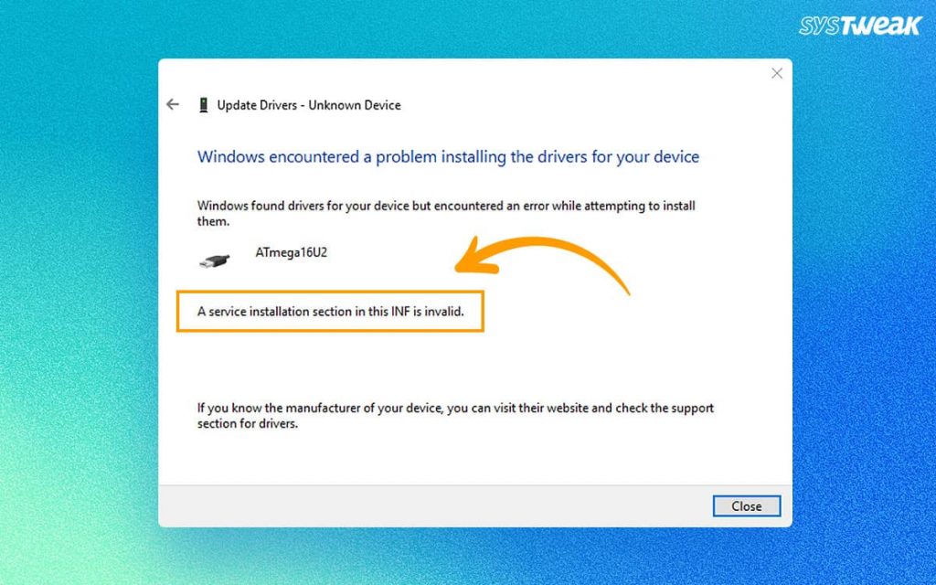 [Resolved] - A Service Installation Section in this INF is Invalid