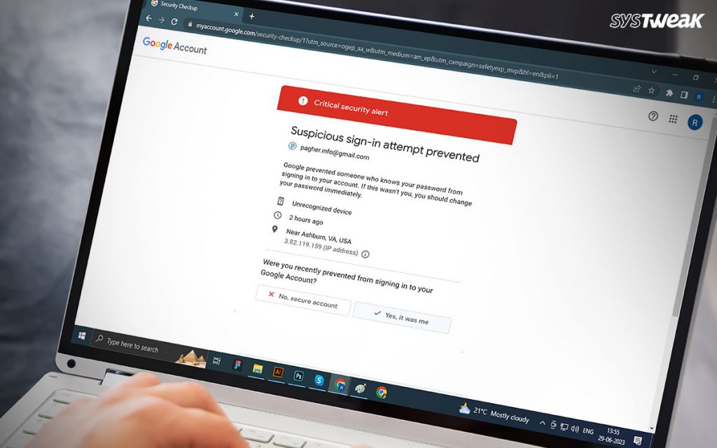 Google Suspicious Sign-in Attempt Prevented Email Scam